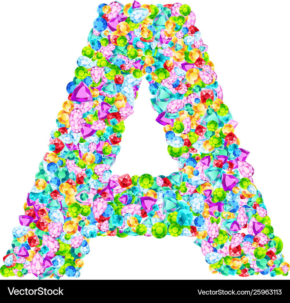 Colorful gem stones font letter Royalty Free Vector Image