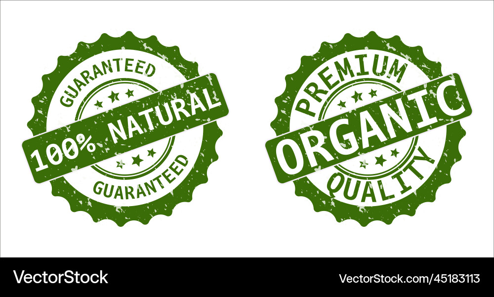 Green rubber stamp with text 100 percent organic Vector Image