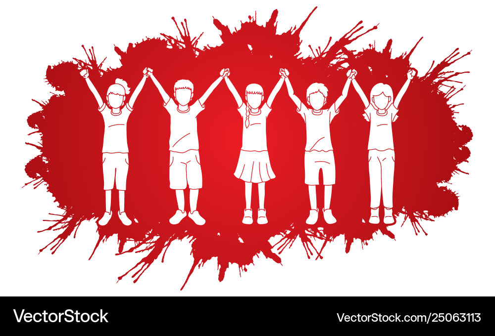 Group children holding hands cartoon graphic Vector Image