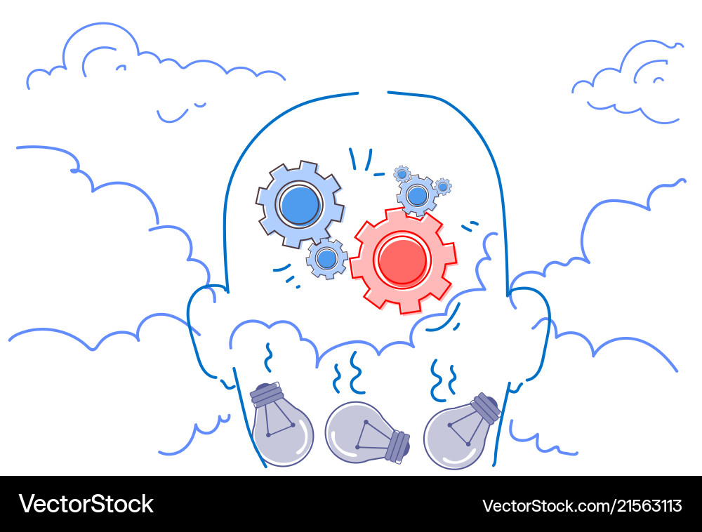 Human head silhouette gear wheels brainstorming Vector Image