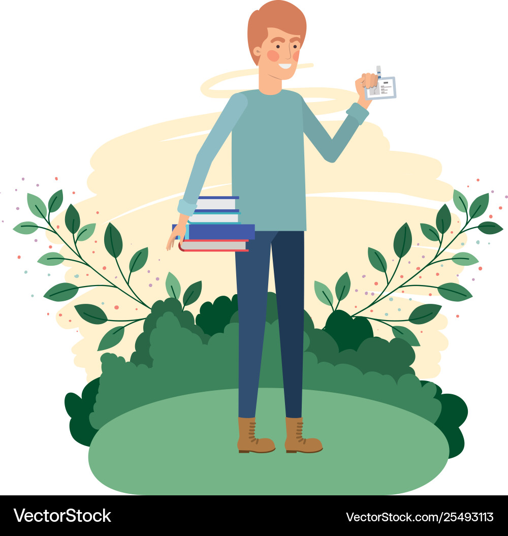 Man in landscape with magnifying glass Royalty Free Vector