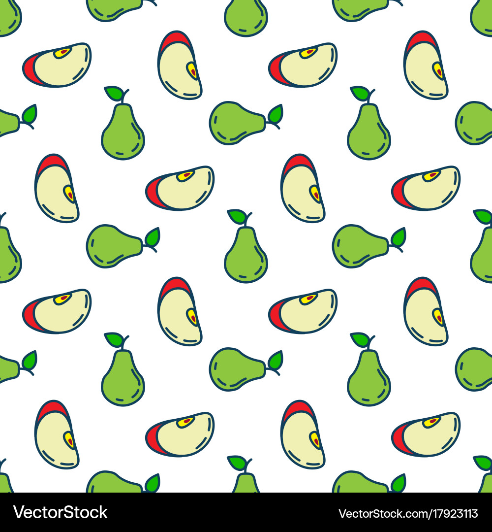 Seamless patterns line icons fruit apple and pear Vector Image