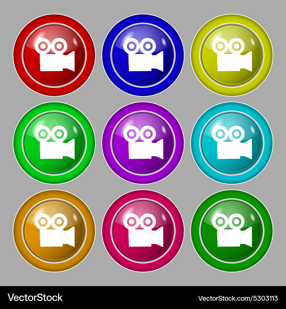 Video camera icon sign symbol on nine round Vector Image