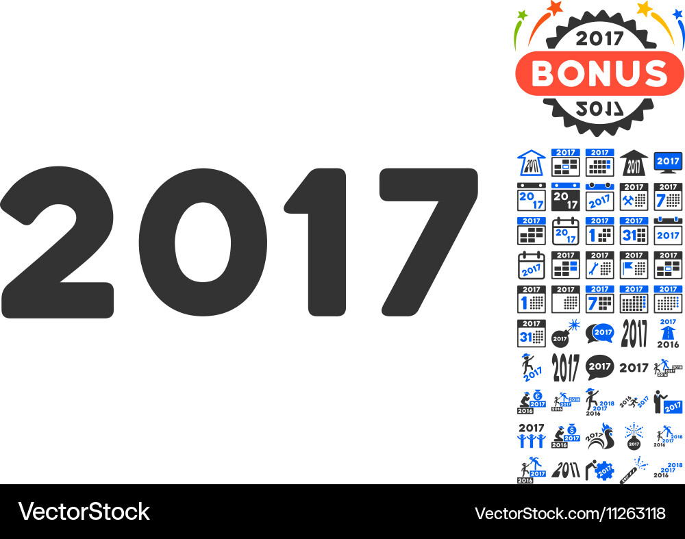 2017 year icon with bonus pictograms Royalty Free Vector