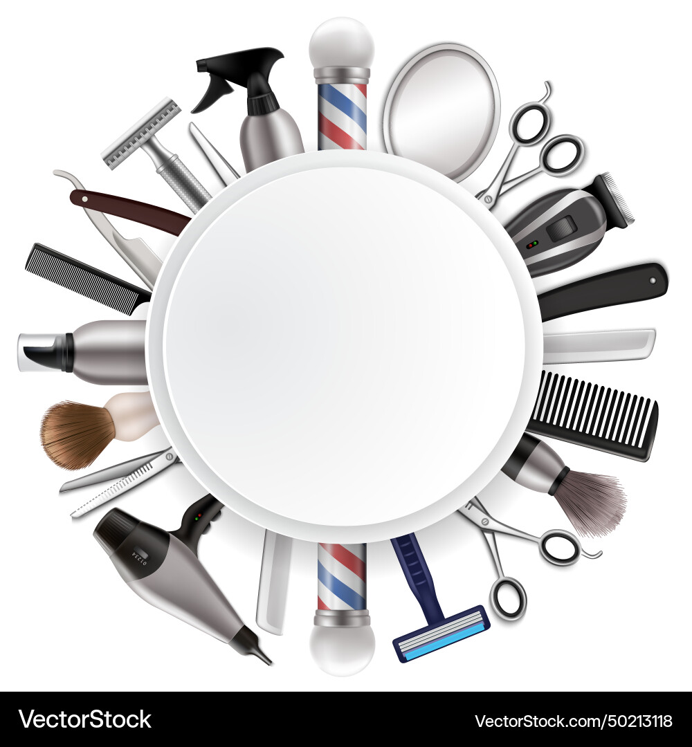 Barbershop frame with barber tools realistic Vector Image