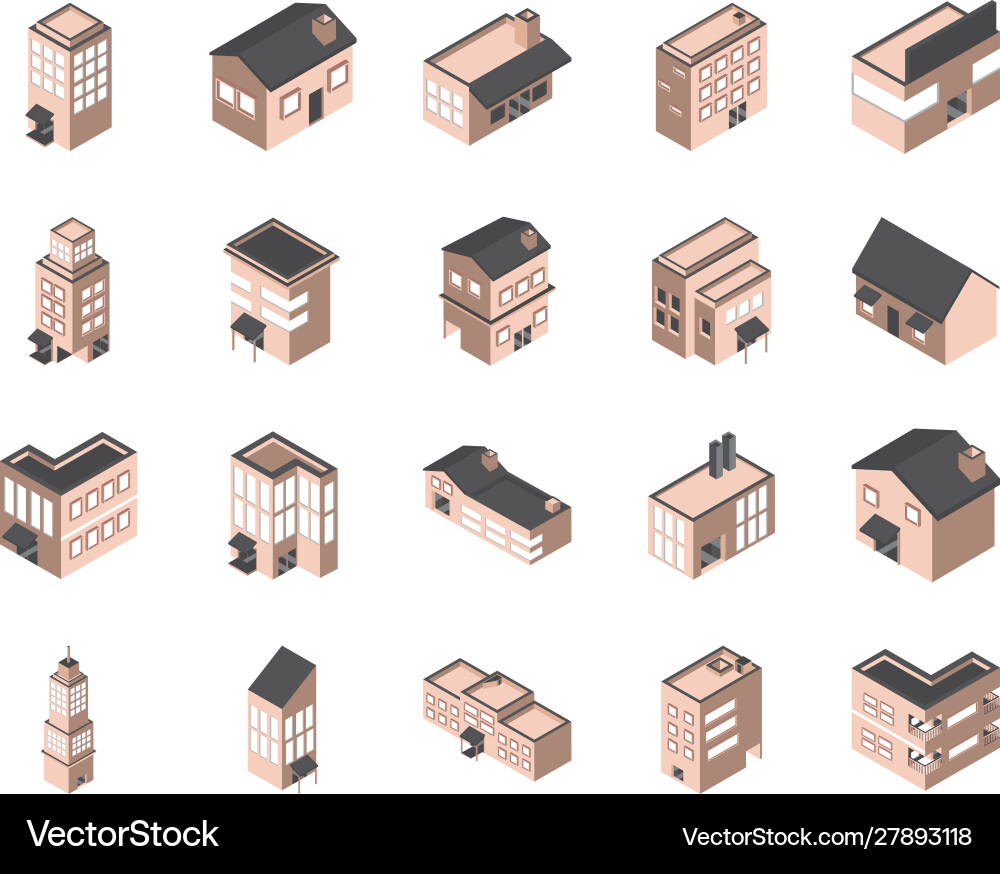 Building isometric style icons set Royalty Free Vector Image