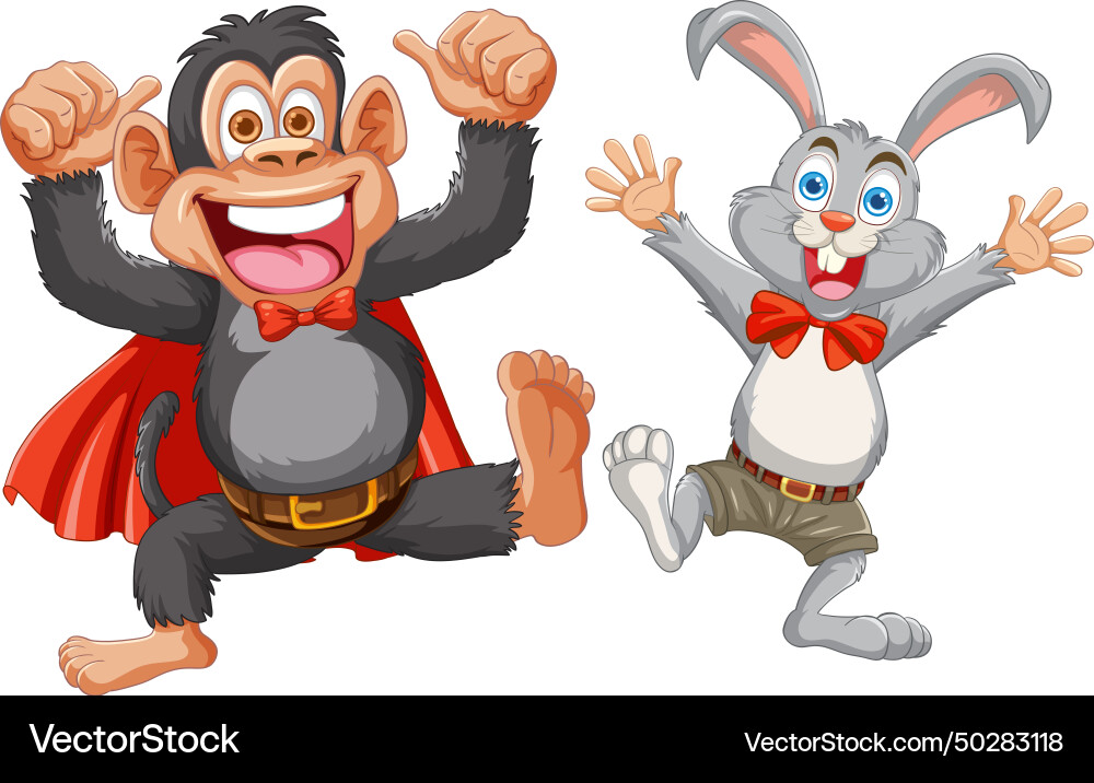 Cartoon monkey and rabbit dressed as superheroes Vector Image