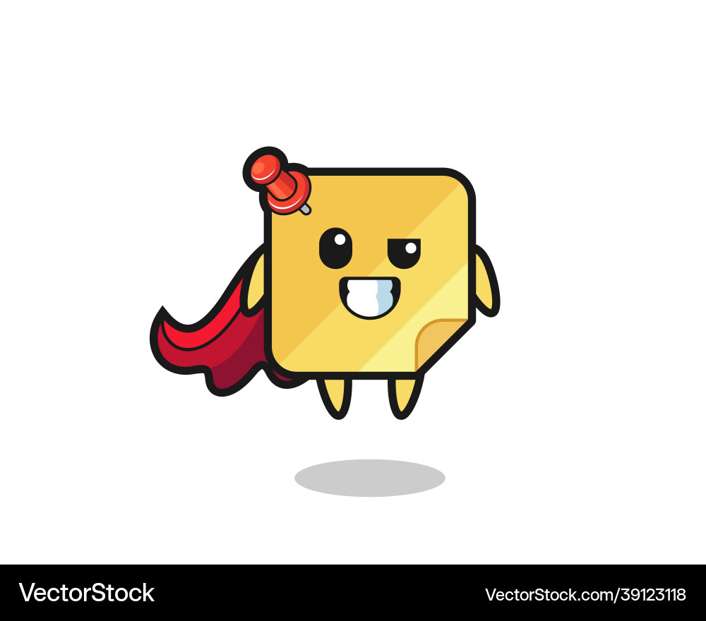 Cute sticky notes character as a flying superhero Vector Image