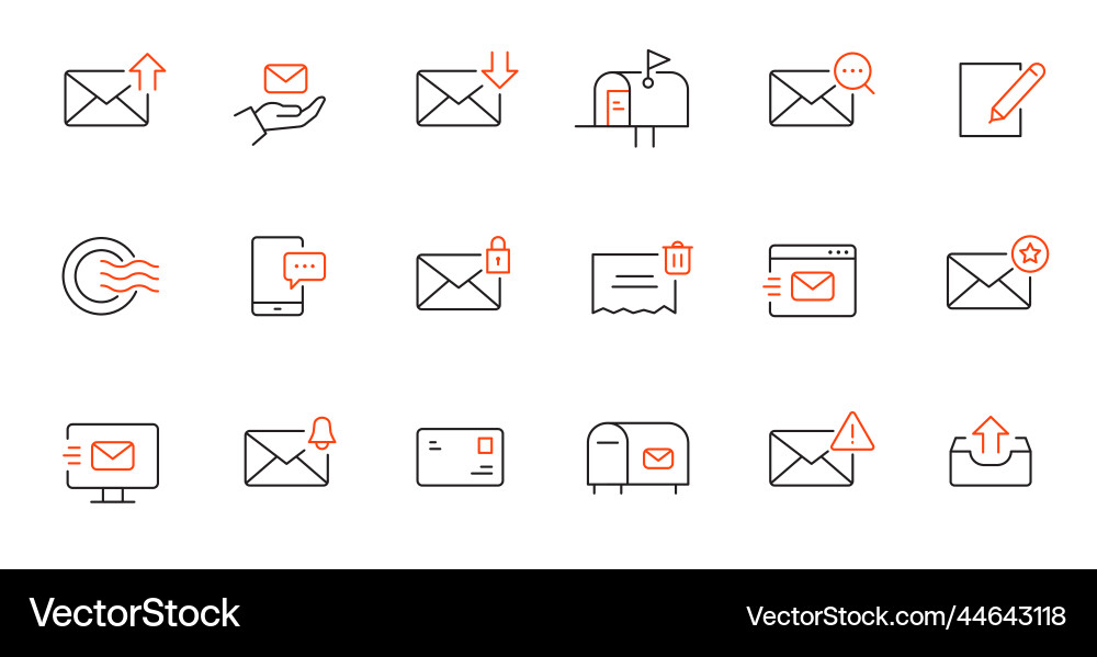 Email line icon set letter send mail contact Vector Image