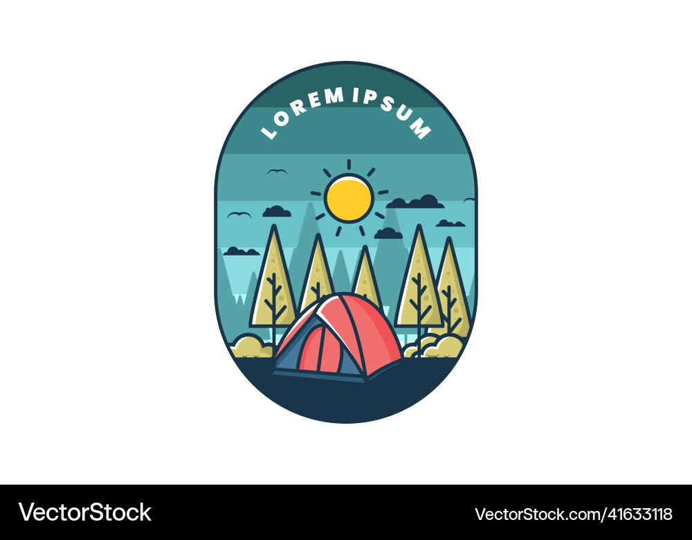 Fun camping with dome tent flat Royalty Free Vector Image
