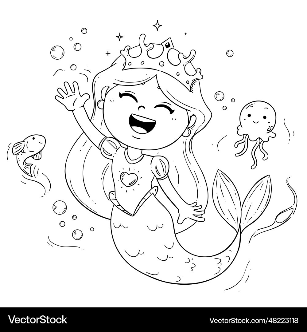 Hand drawn mermaid outline Royalty Free Vector Image