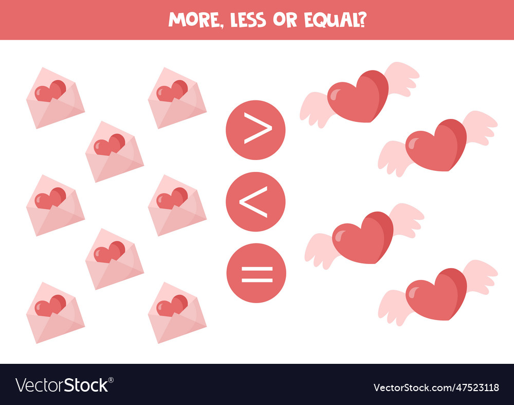 More less or equal with cartoon valentine day Vector Image