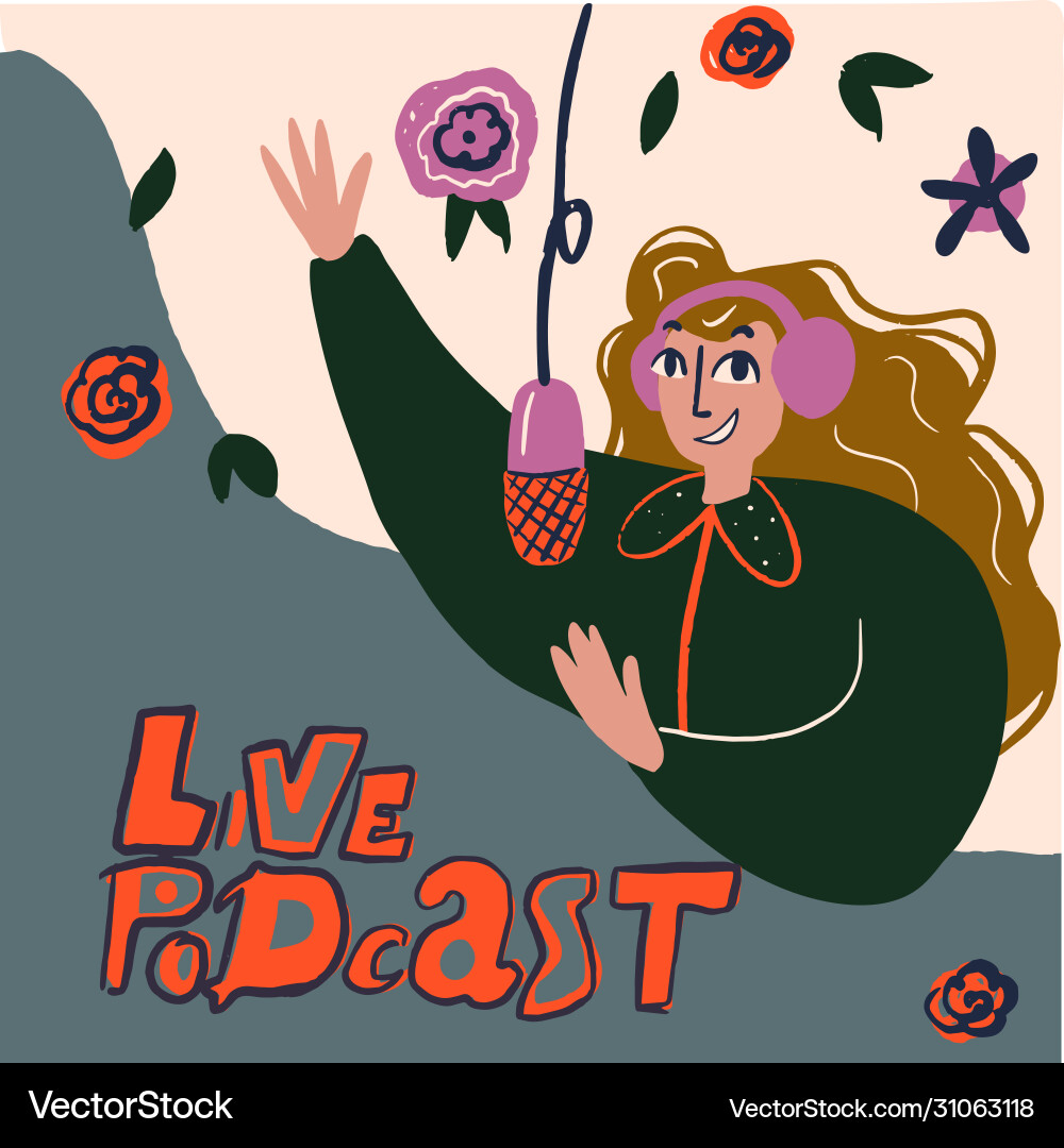Podcaster radio host with mic podcast studio Vector Image