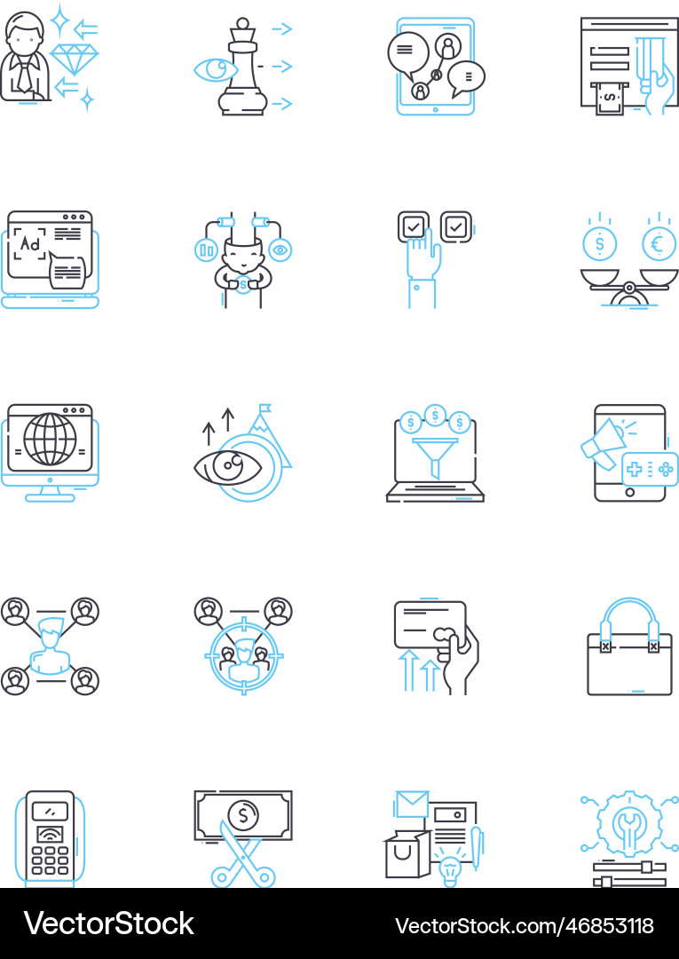 Search promotion linear icons set visibility Vector Image