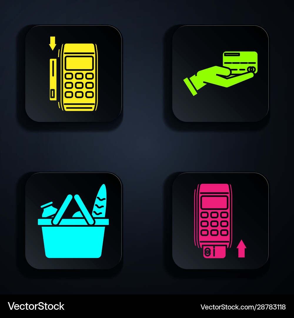 Set pos terminal with inserted credit card pos Vector Image