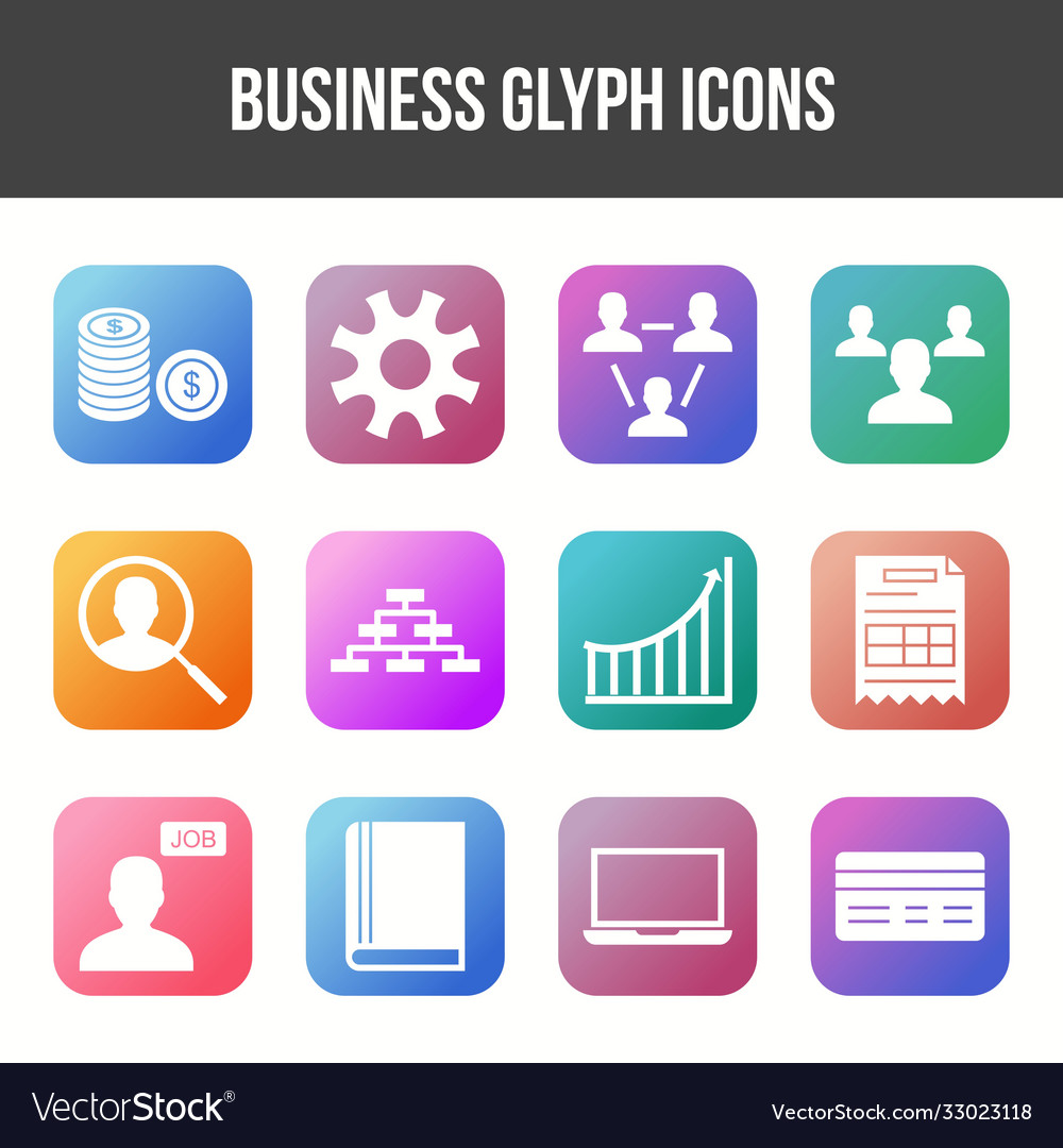 Unique business glyph icon set Royalty Free Vector Image