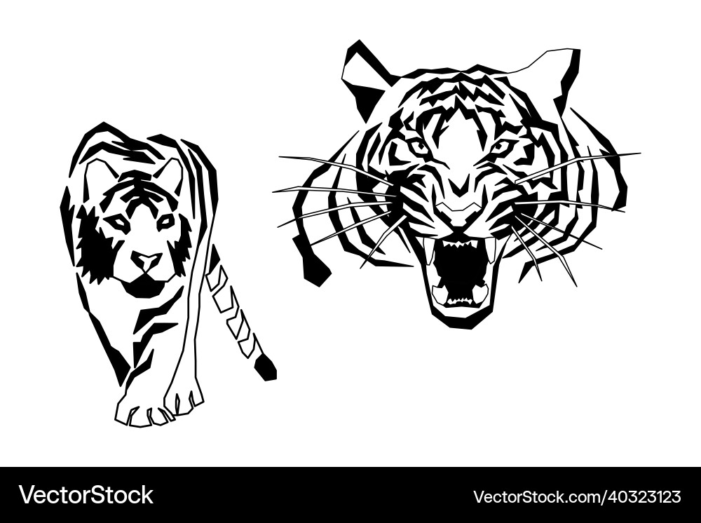 An aggressive tiger set4 new year christmas Vector Image