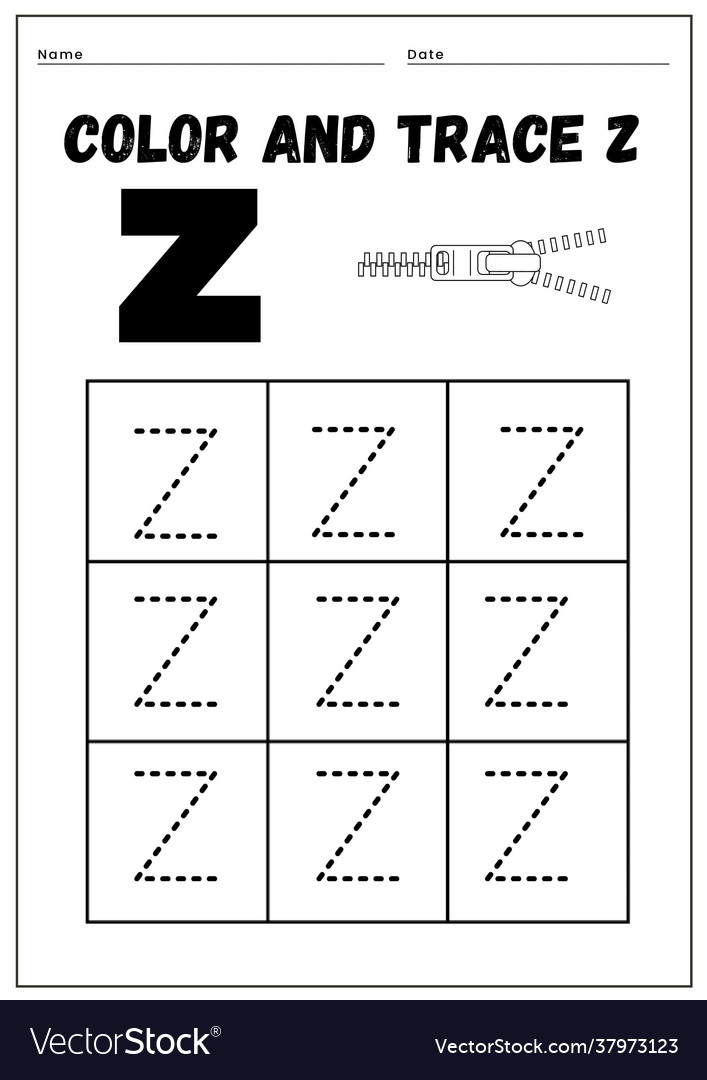 Color and trace alphabet z worksheet Royalty Free Vector