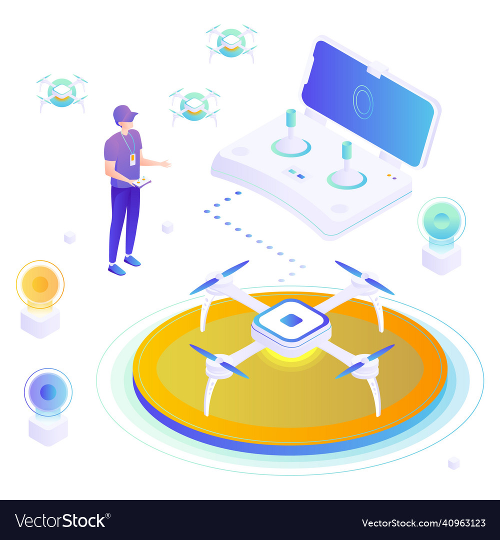 Drone operator with remote controller quadcopter Vector Image
