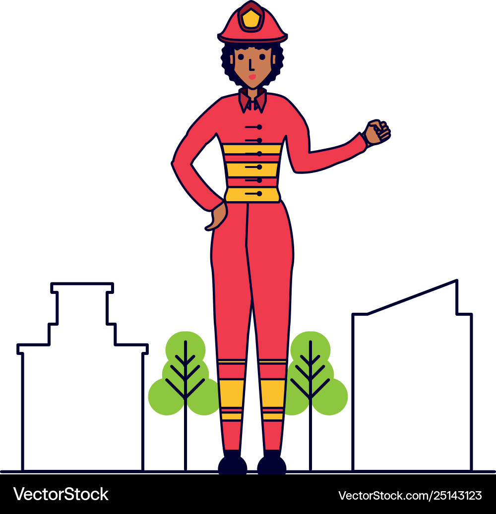 Firefighter professional female with cityscape Vector Image