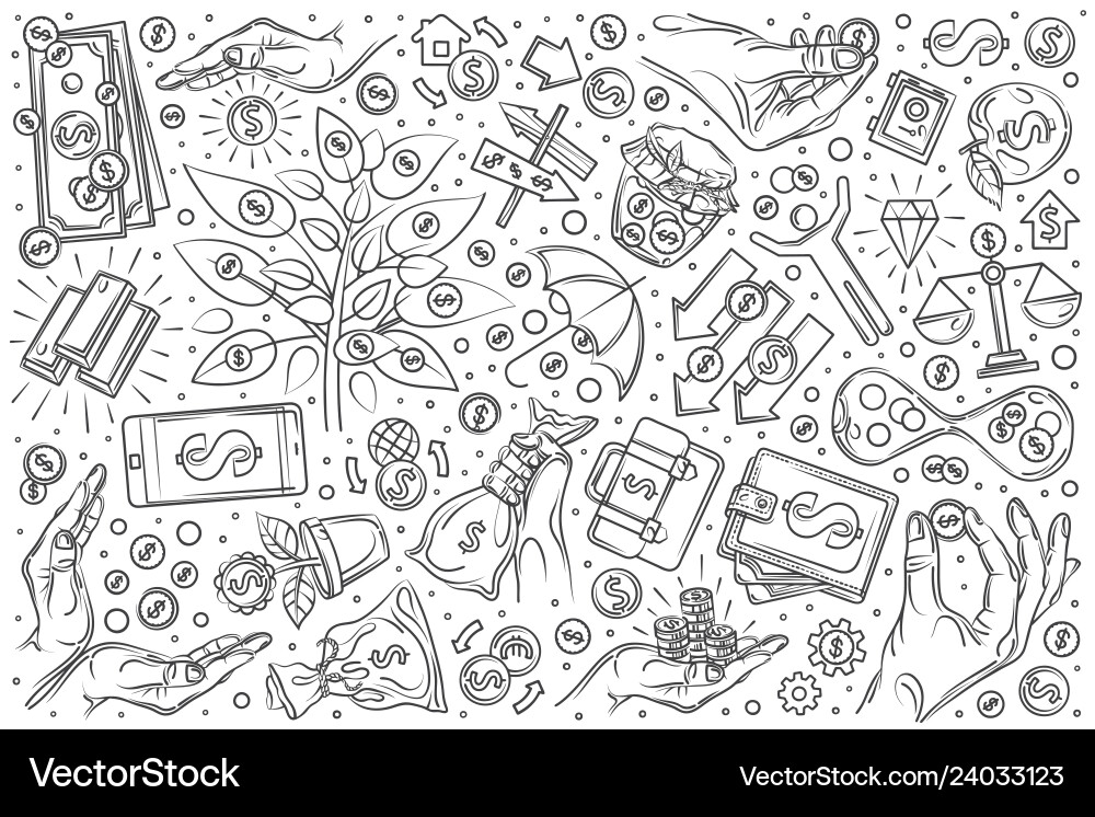 Hand drawn investment set doodle background Vector Image