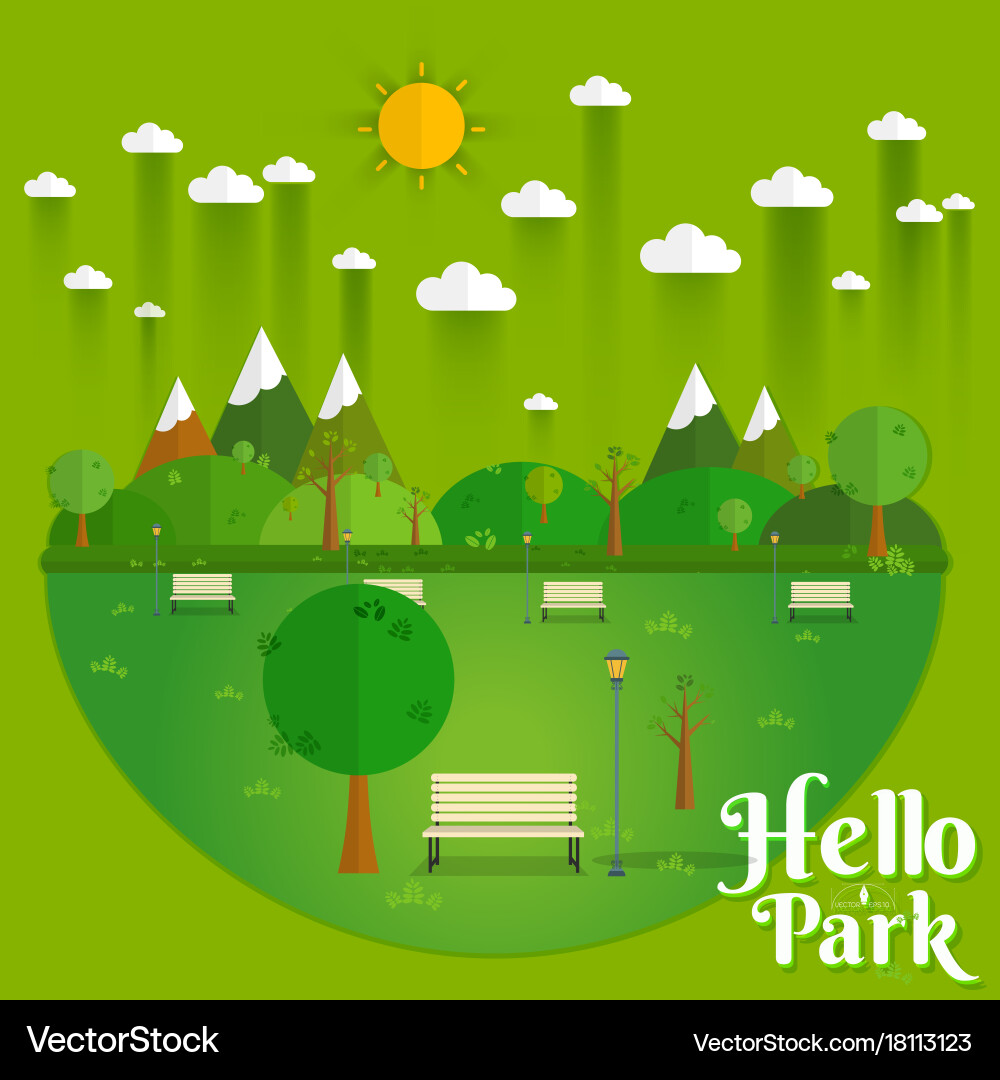 Hello park natural landscape in flat style a Vector Image