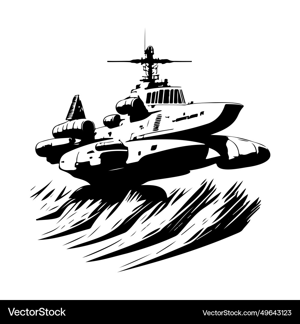 Hovercraft icon hand draw black colour military Vector Image