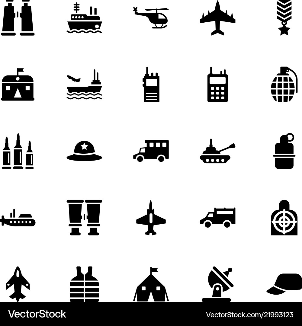 Military equipments icons pack Royalty Free Vector Image