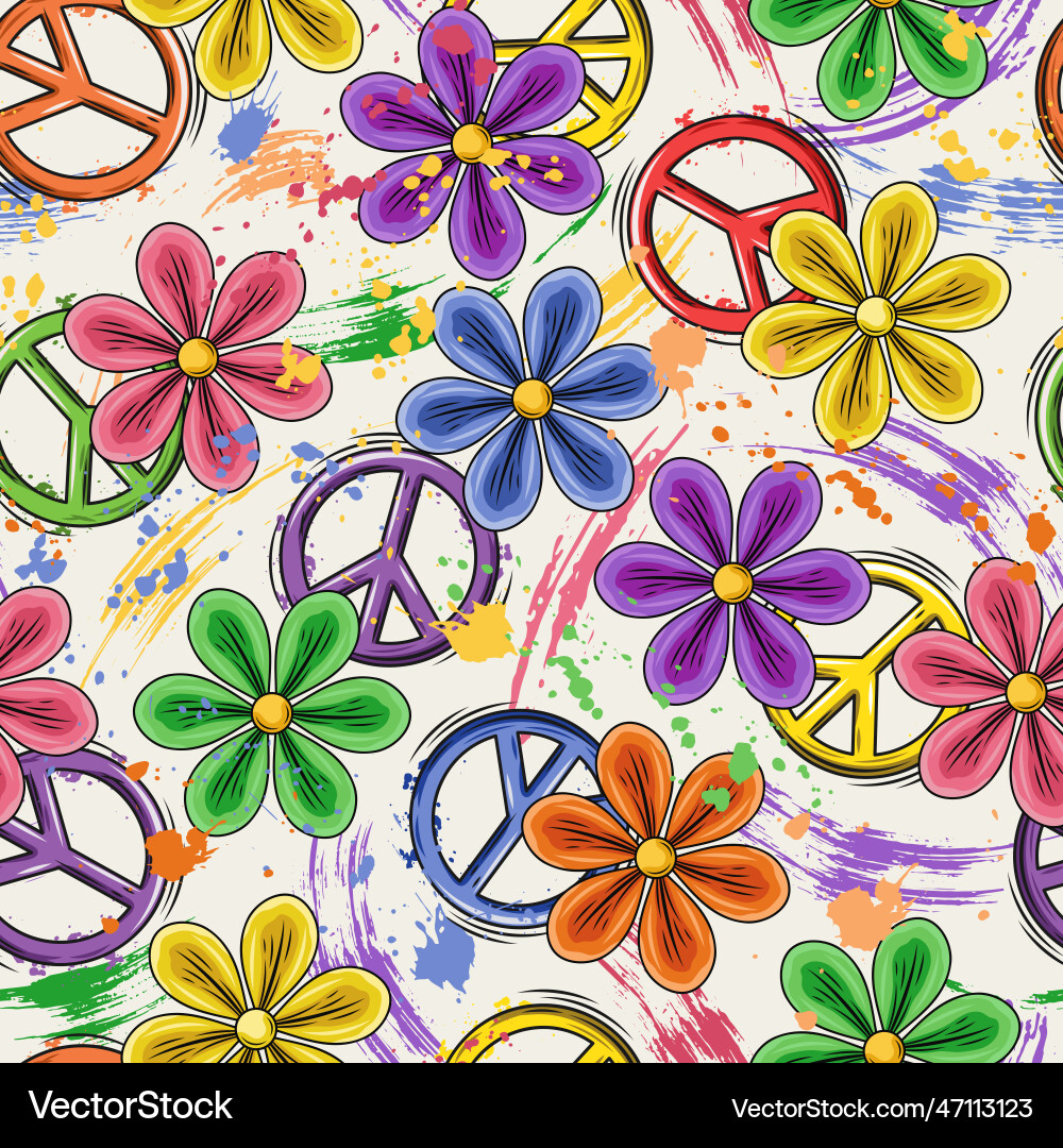 Pattern with peace sign colorful chamomile flower Vector Image