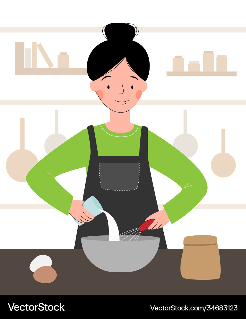 Scene with a cook in kitchen woman Royalty Free Vector Image