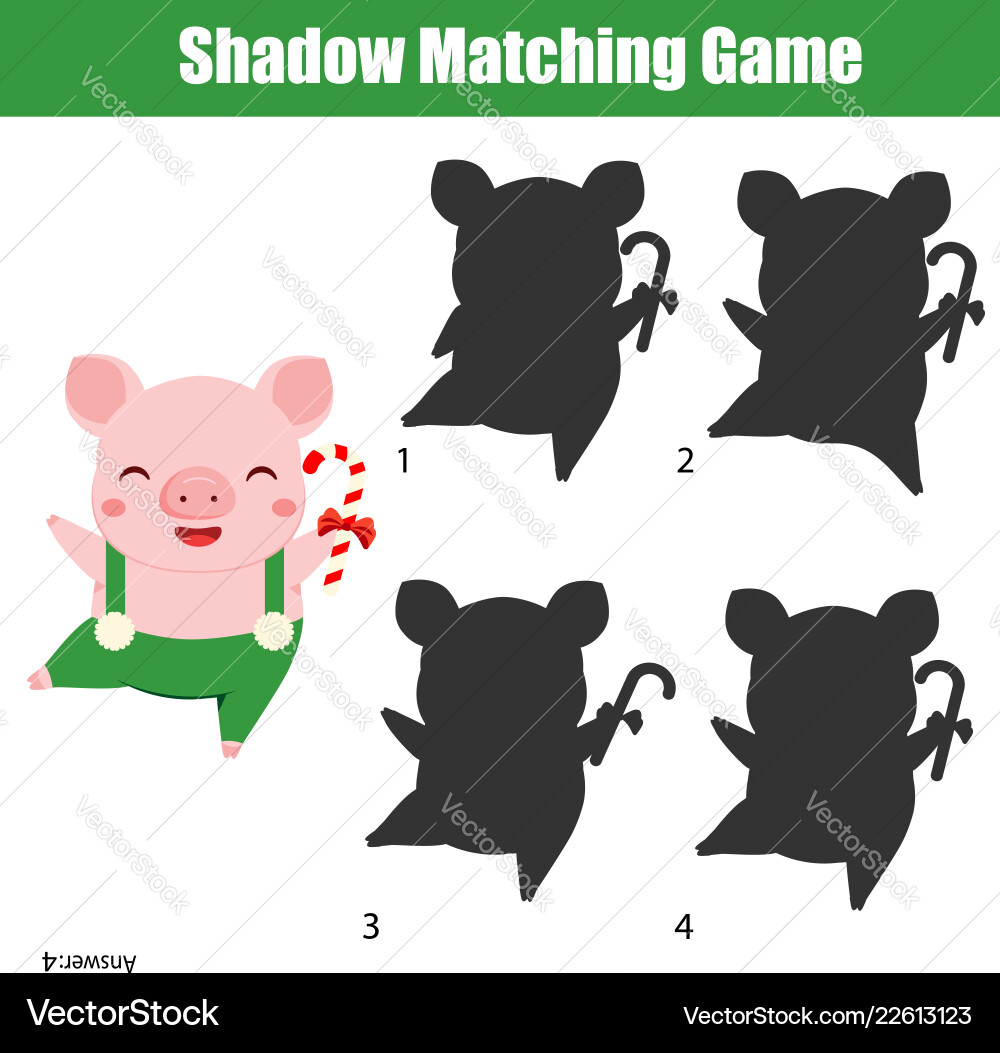 Shadow matching game kids activity with funny pig Vector Image