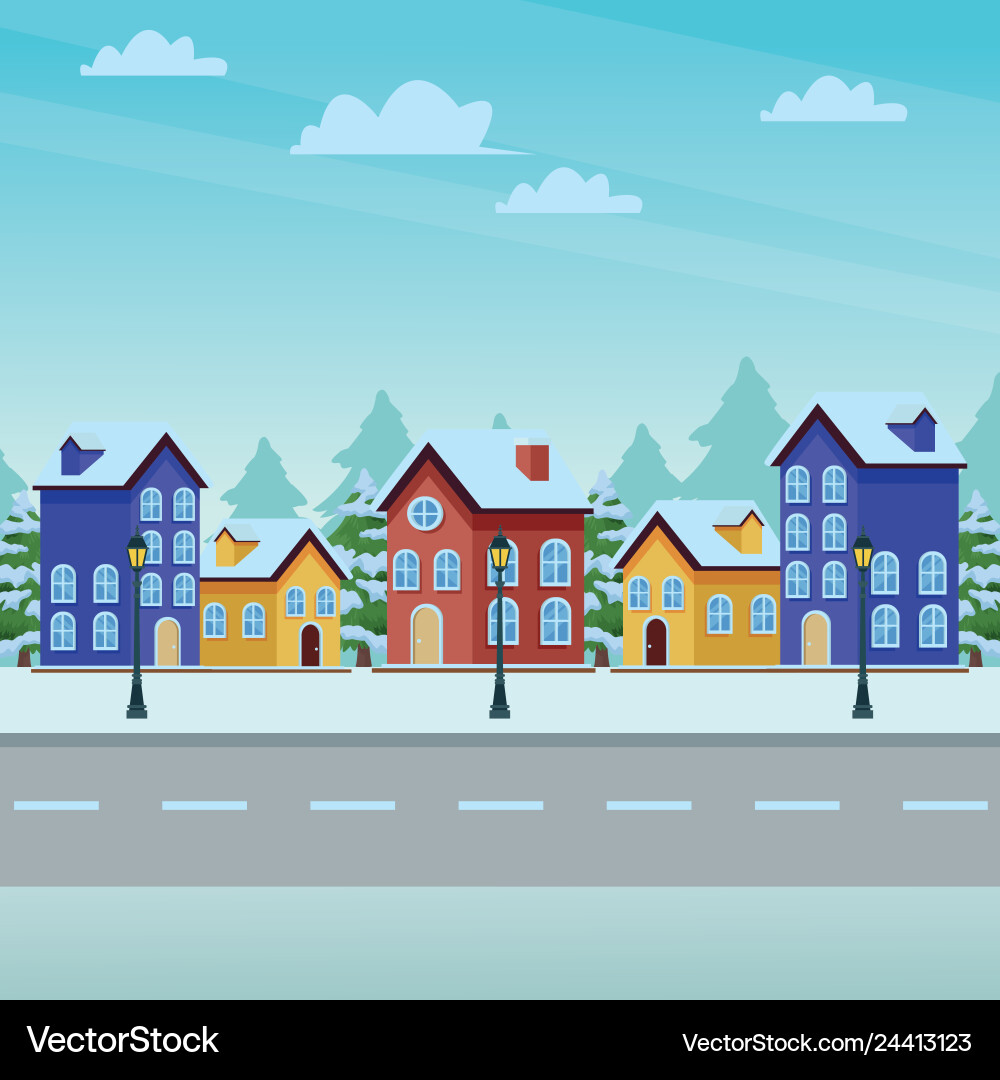 Snow city landscape Royalty Free Vector Image - VectorStock