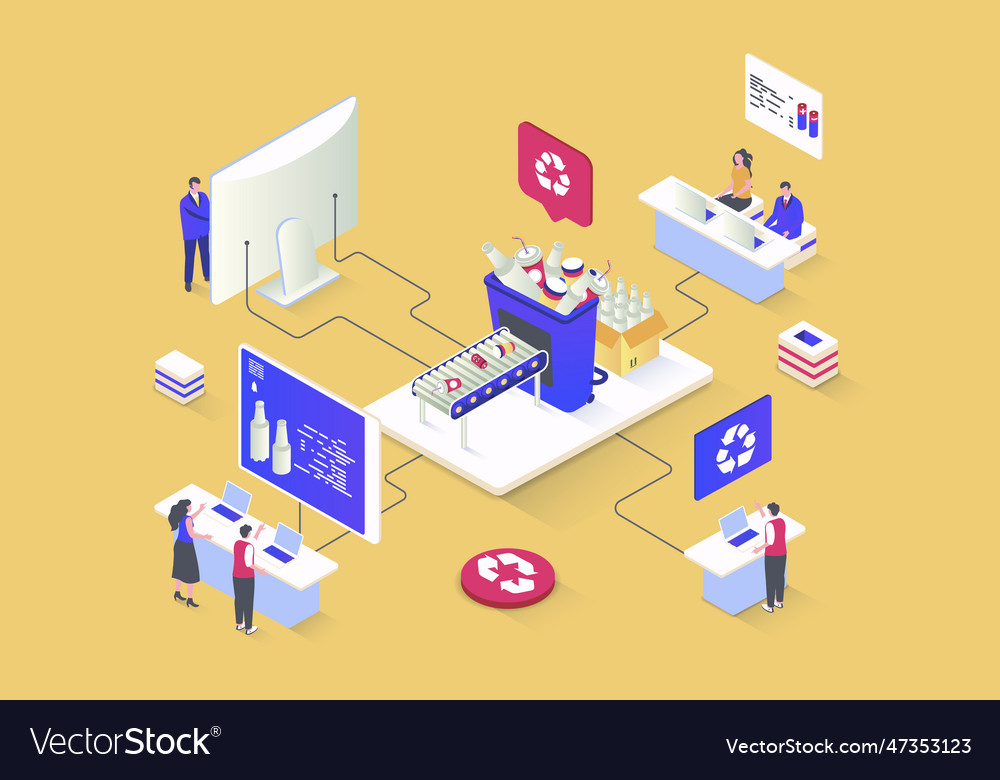 Waste management concept in 3d isometric design Vector Image