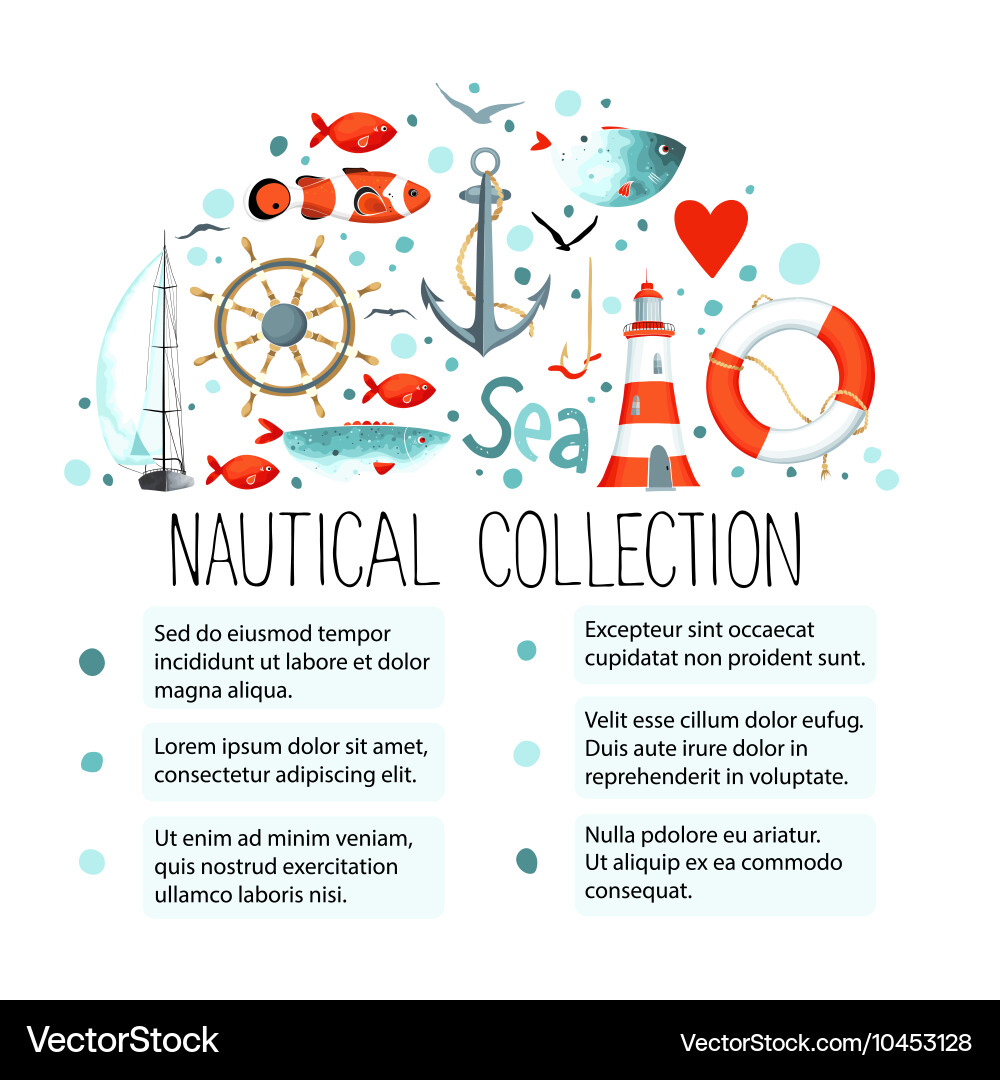 Collection of nautical elements in a semicircle Vector Image