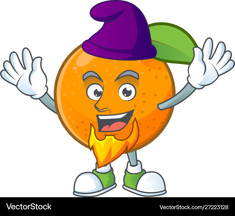 Elf orange fruit cartoon with leaf green Vector Image