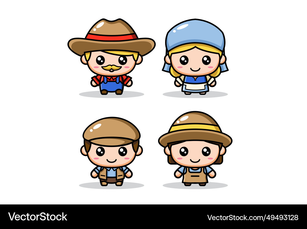 Farmer couple cute characters with uniforms Vector Image