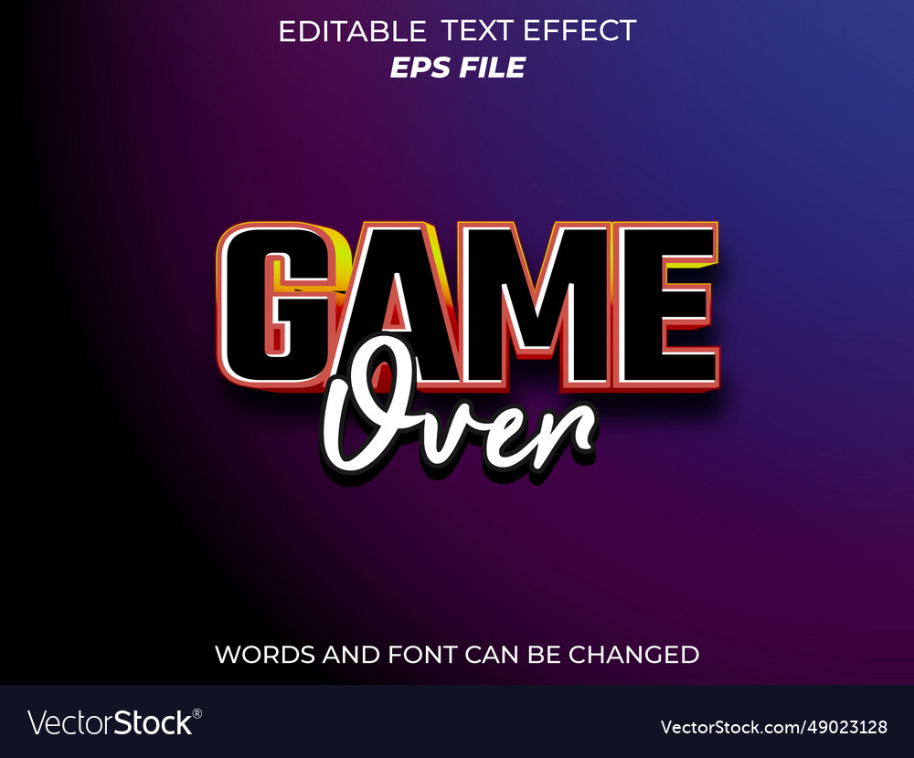 Game over text effect font editable typography 3d Vector Image