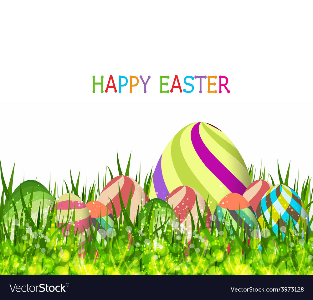 Happy easter eggs spring background with grass Vector Image