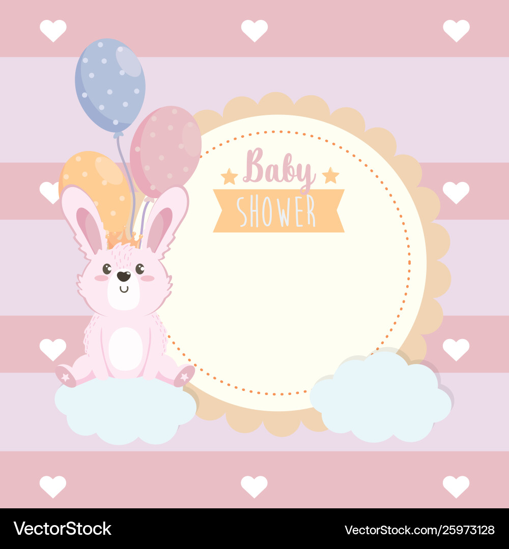 Label cute rabbit animal with balloons Royalty Free Vector