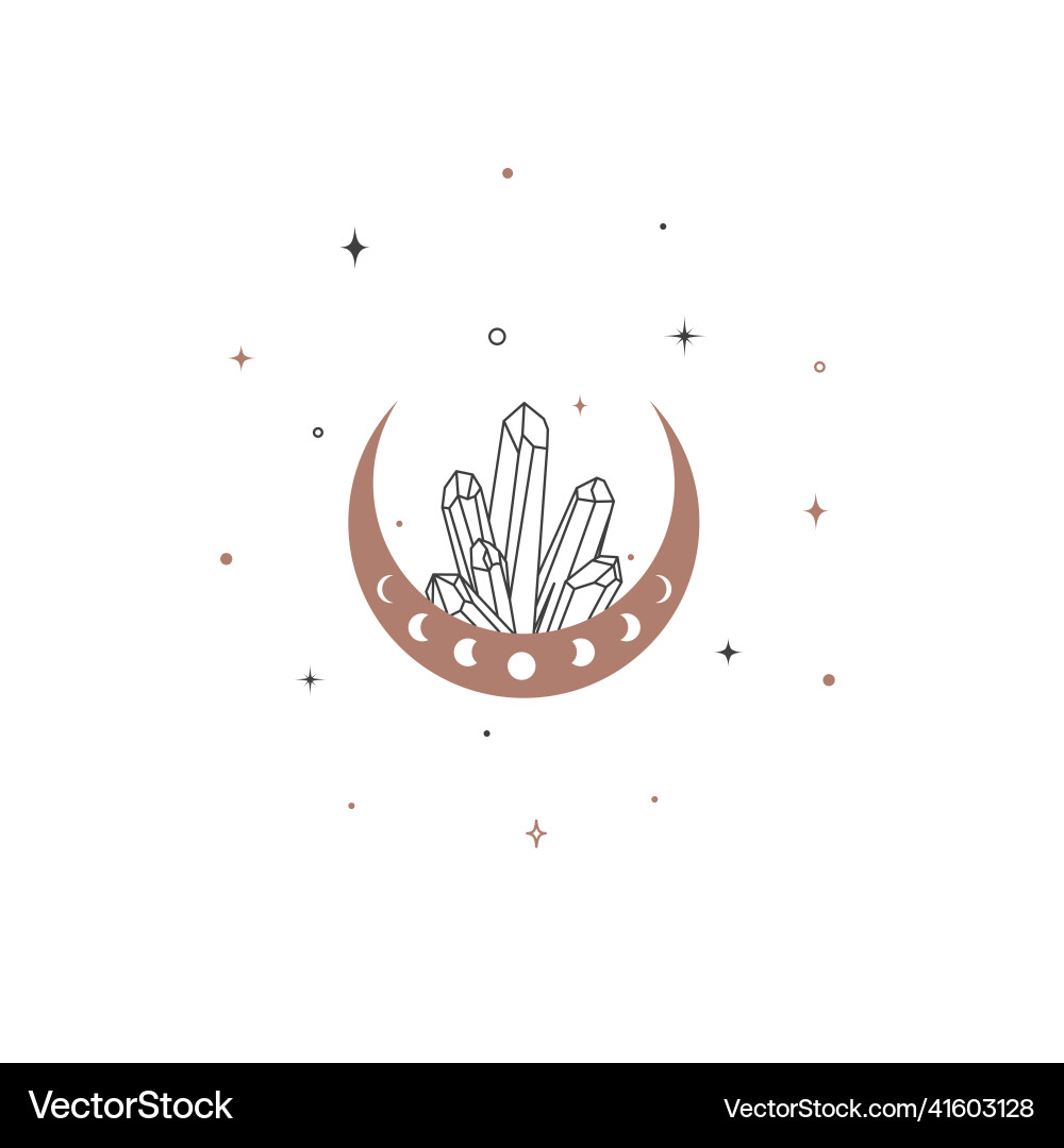 Magic moon and healing crystal in trendy boho Vector Image