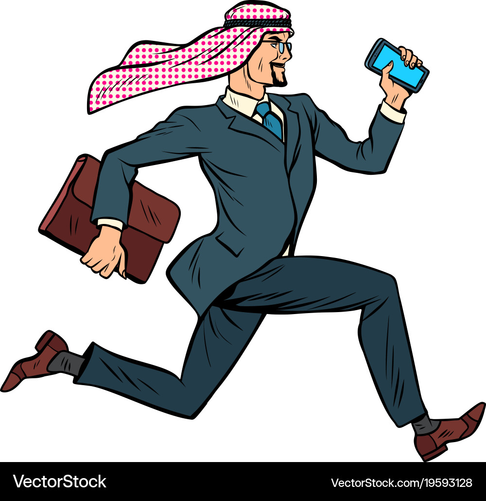 Running arab businessman isolated on white Vector Image
