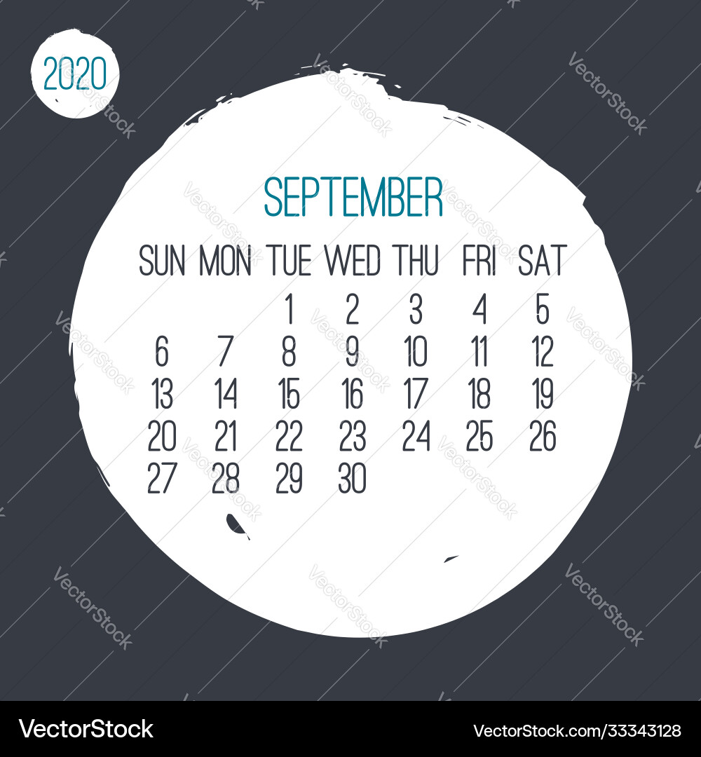 September year 2020 monthly round brush stroke Vector Image