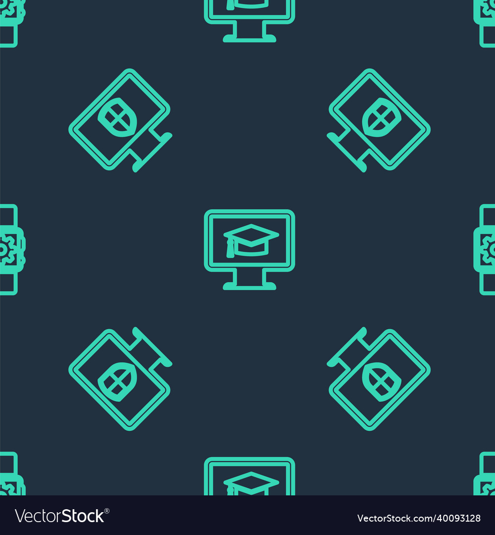 Set line monitor with graduation cap and shield Vector Image