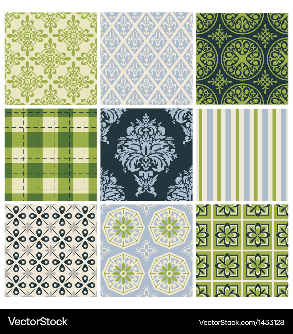 Set of nine colorful seamless patterns Royalty Free Vector