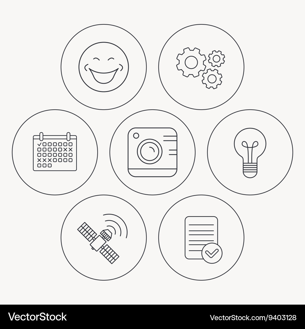 Smiling face photo camera and lightbulb icons Vector Image