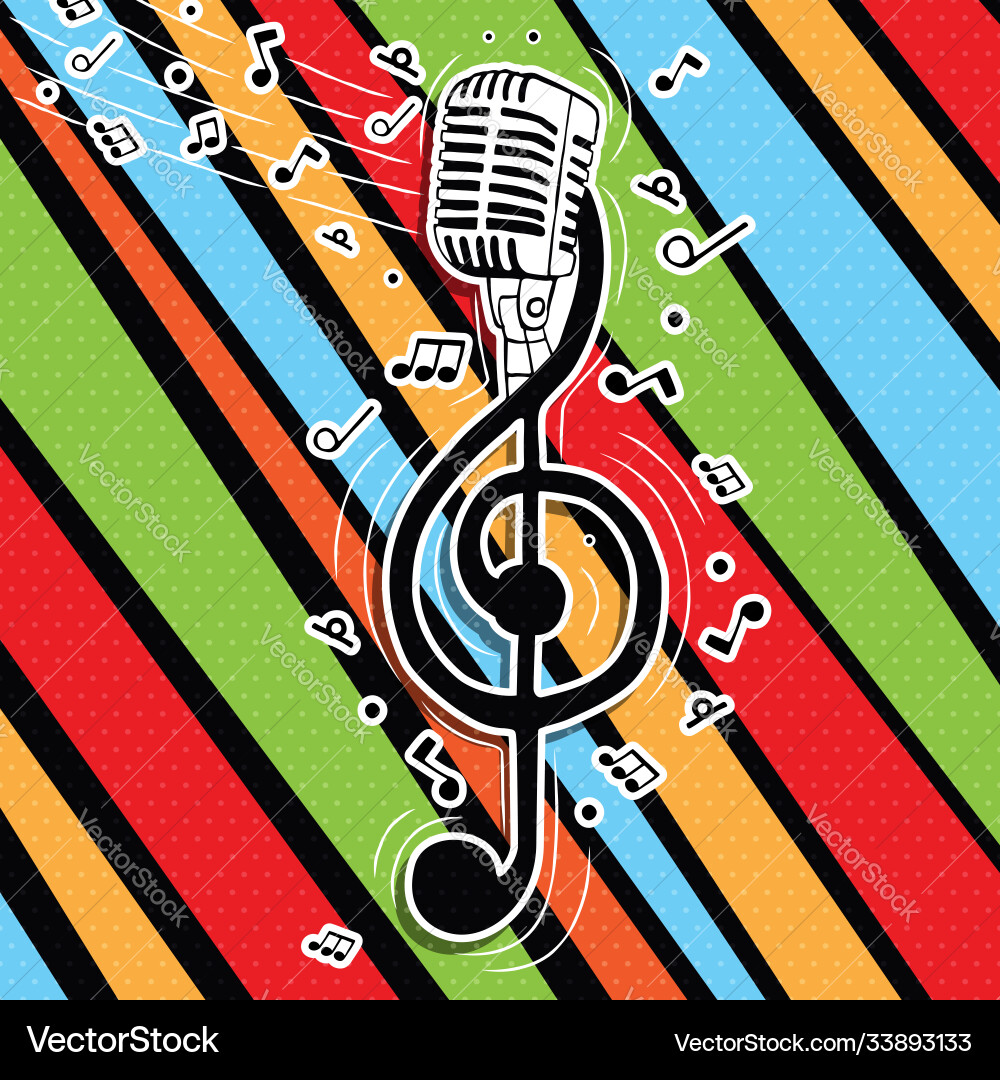 Colorful music key with singer microphone Vector Image