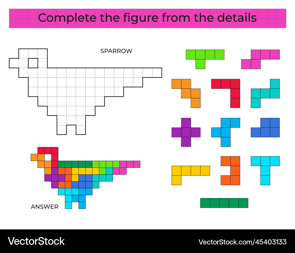 Complete the figure puzzle game with sparrow Vector Image