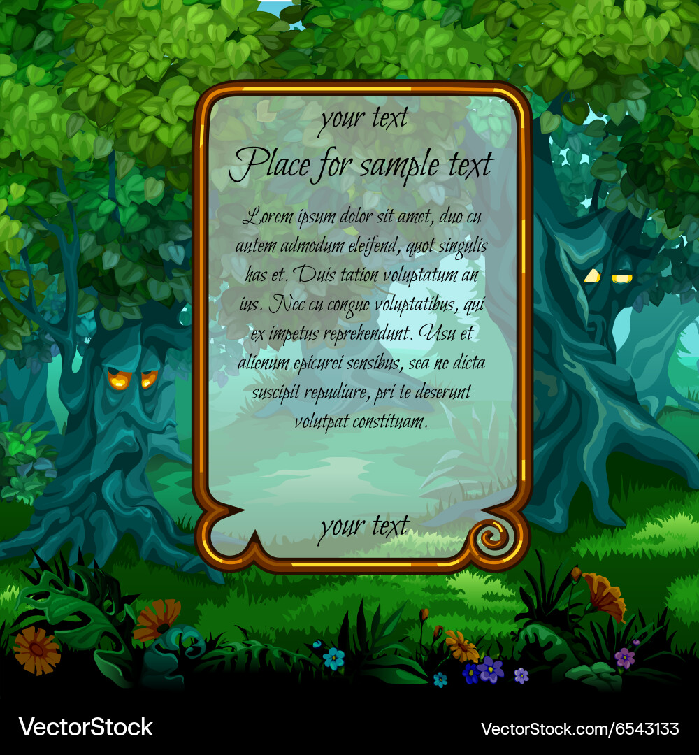Landscape with mystical nature and frame for text Vector Image