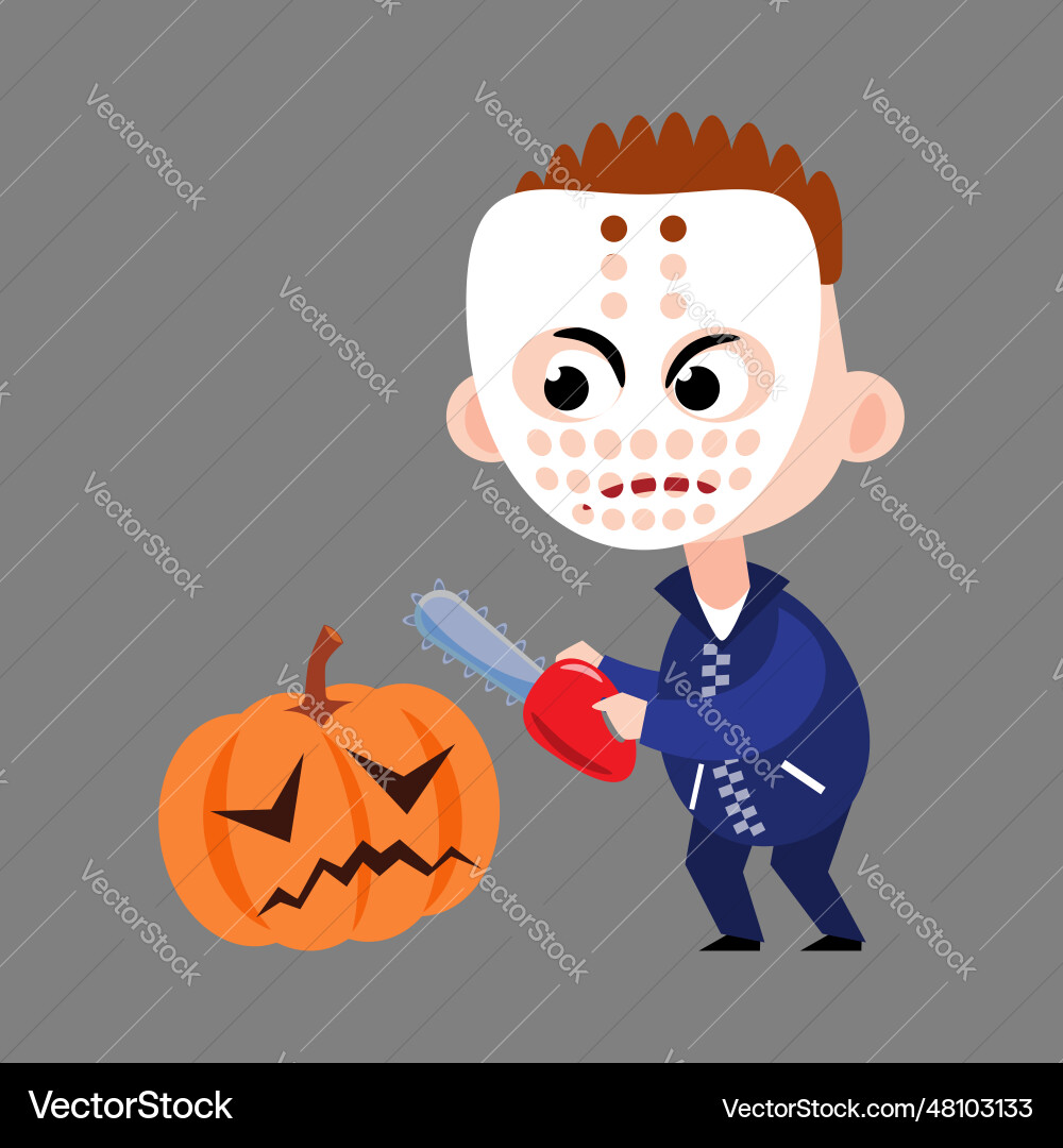 Murderer hold chainsaw cute halloween cartoon Vector Image
