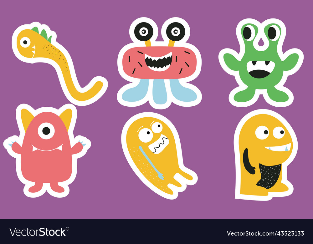 Seamless with funny monsters sticker monster Vector Image